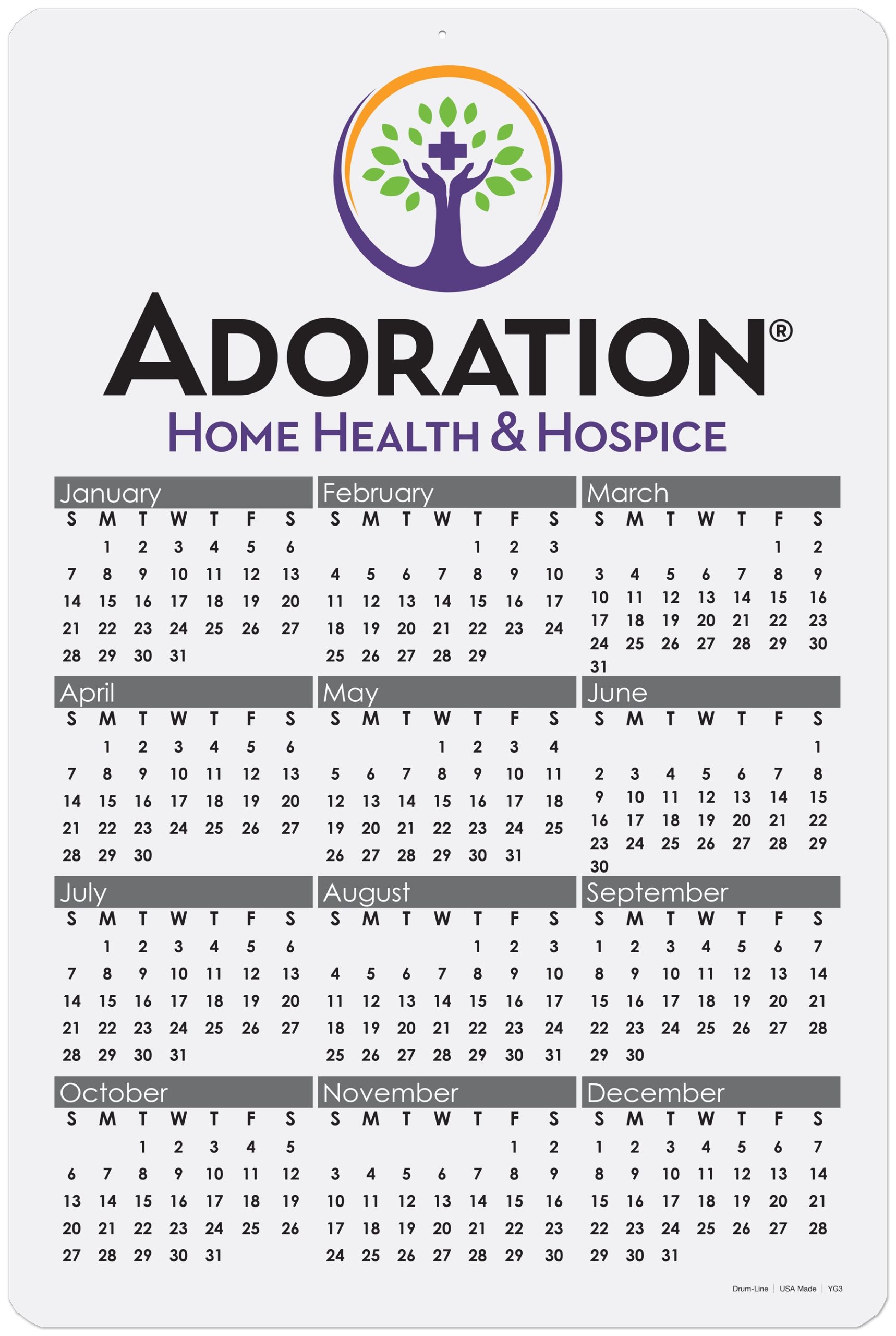 Year At A Glance Calendar Cards (12″x18″) – Swag Made in the USA