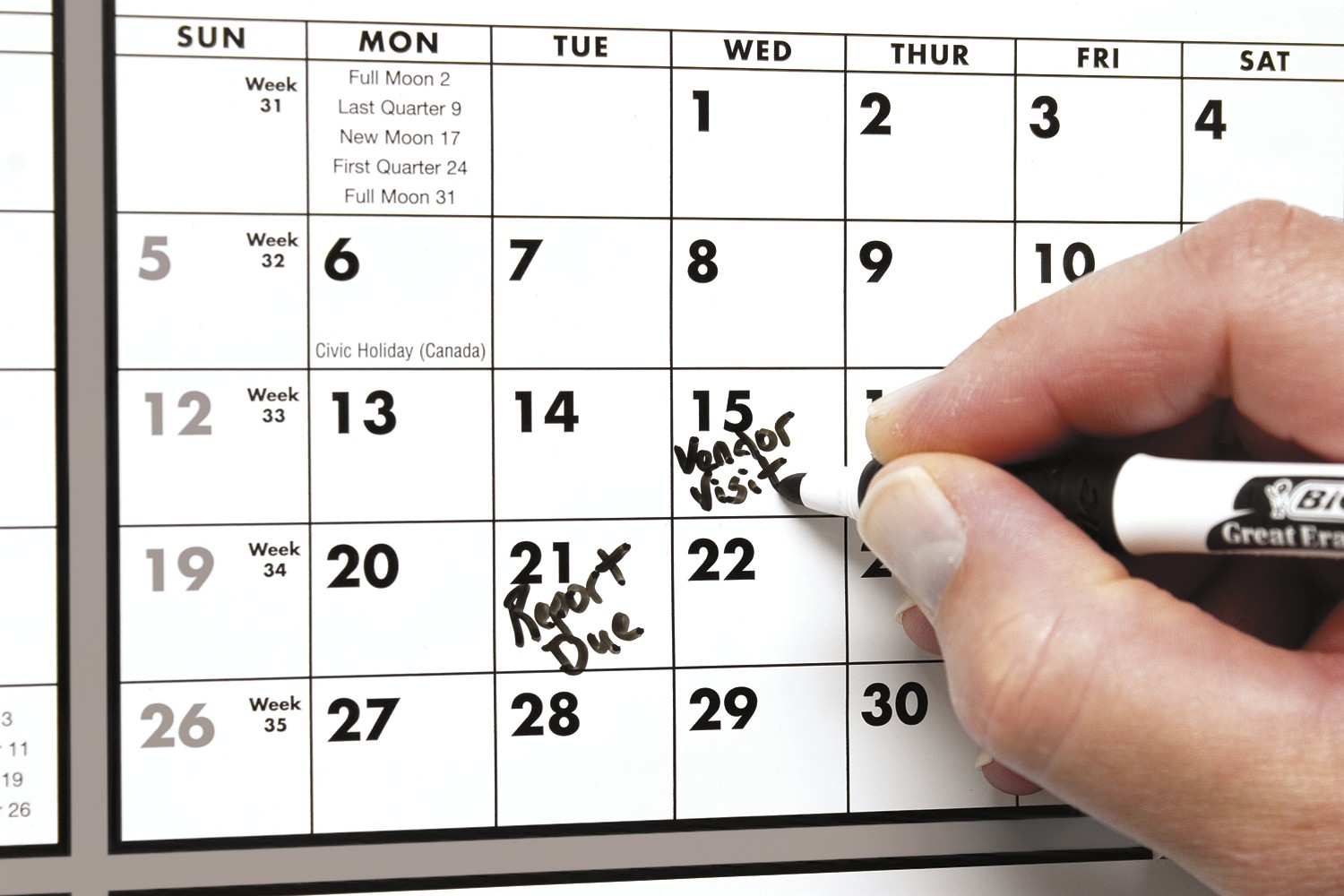 Triumph® Calendars Black & White Span-A-Year Laminated w/Marker ...