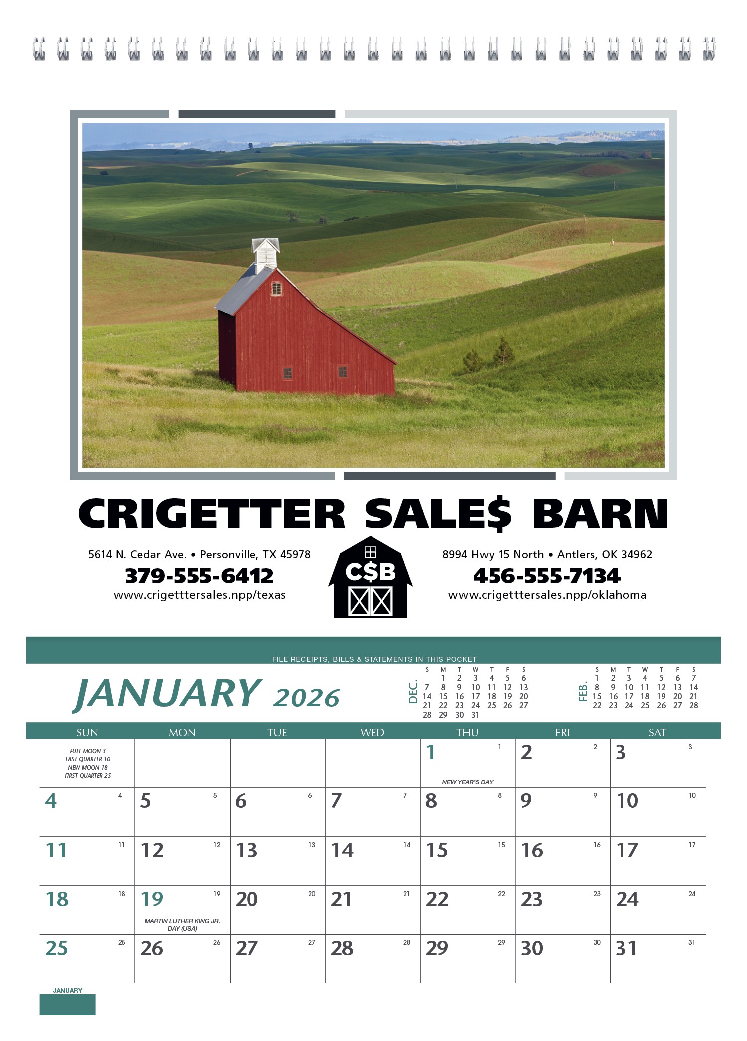 Triumph® Calendars Farm Pocket Calendar – Swag Made in the USA